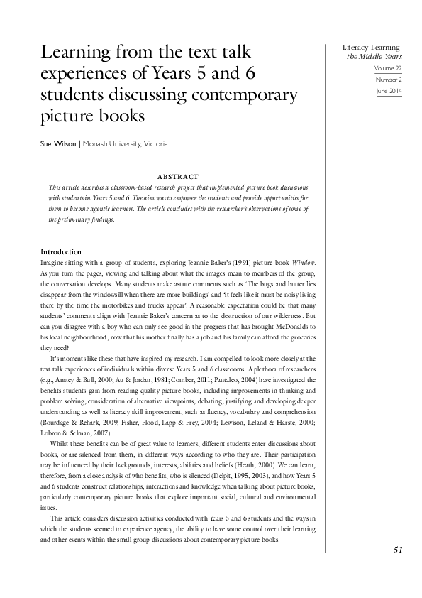 (PDF) Learning from the text talk experiences of Years 5 and 6 students ...