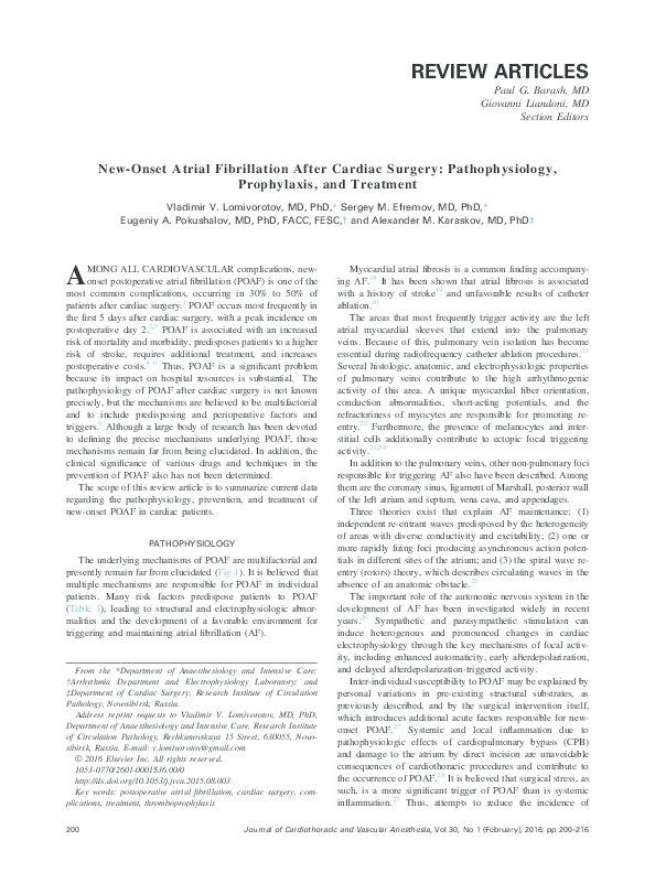 Pdf Review Articles New Onset Atrial Fibrillation After Cardiac Surgery Pathophysiology