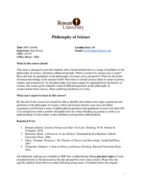 (PDF) Philosophy of Science Syllabus (Fall '17)