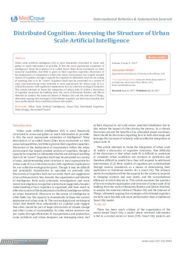 (PDF) Distributed Cognition: Assessing the Structure of Urban Scale Artificial Intelligence