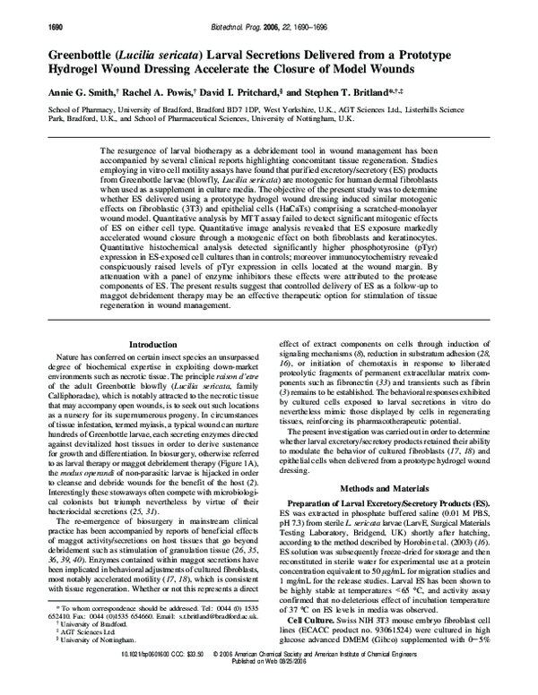 (PDF) Greenbottle ( Lucilia sericata ) Larval Secretions Delivered from ...