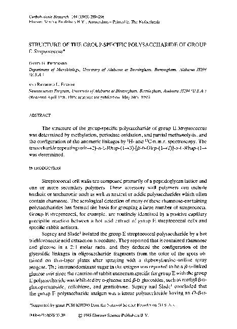 (PDF) Structure of the group-specific polysaccharide of group E ...