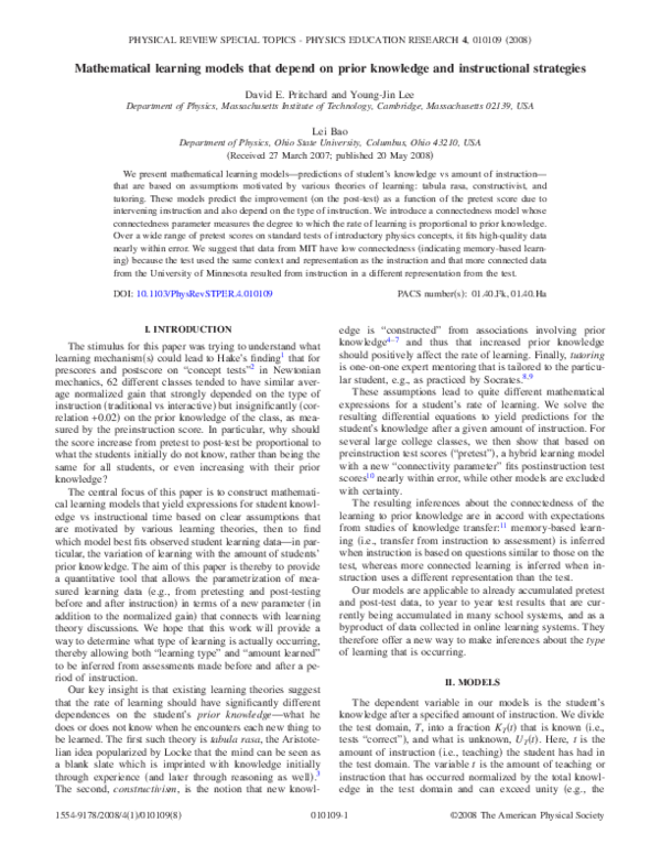 (PDF) Mathematical learning models that depend on prior knowledge and ...