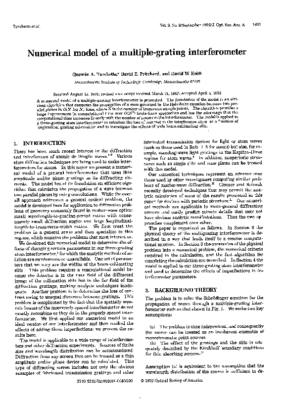 (PDF) Numerical model of a multiple-grating interferometer