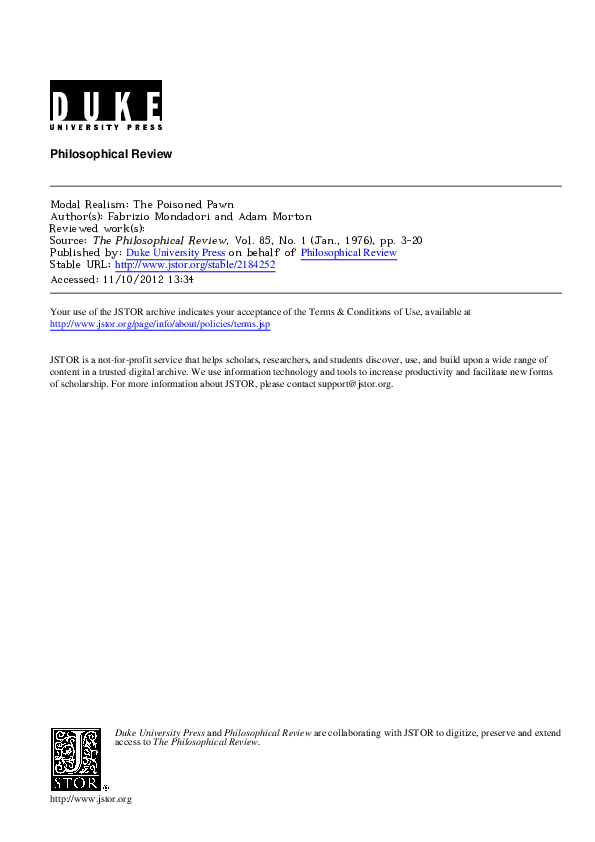 (PDF) Modal Realism: The Poisoned Pawn