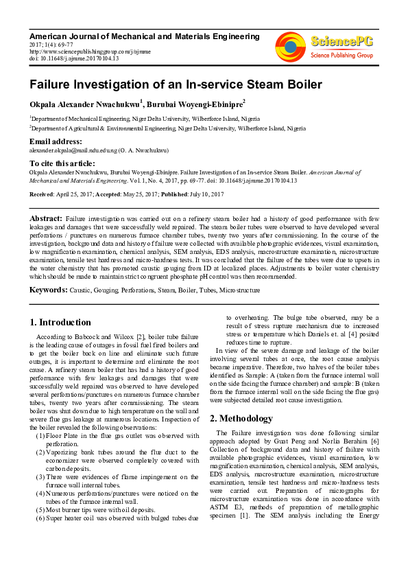 (PDF) Failure Investigation of an In-service Steam Boiler