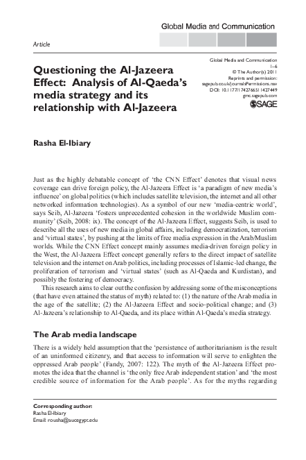 (PDF) Global Media and Communication 1 –6 Questioning the Al-Jazeera ...