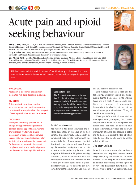 (PDF) Acute pain and opioid seeking behaviour | Gary Hulse - Academia.edu