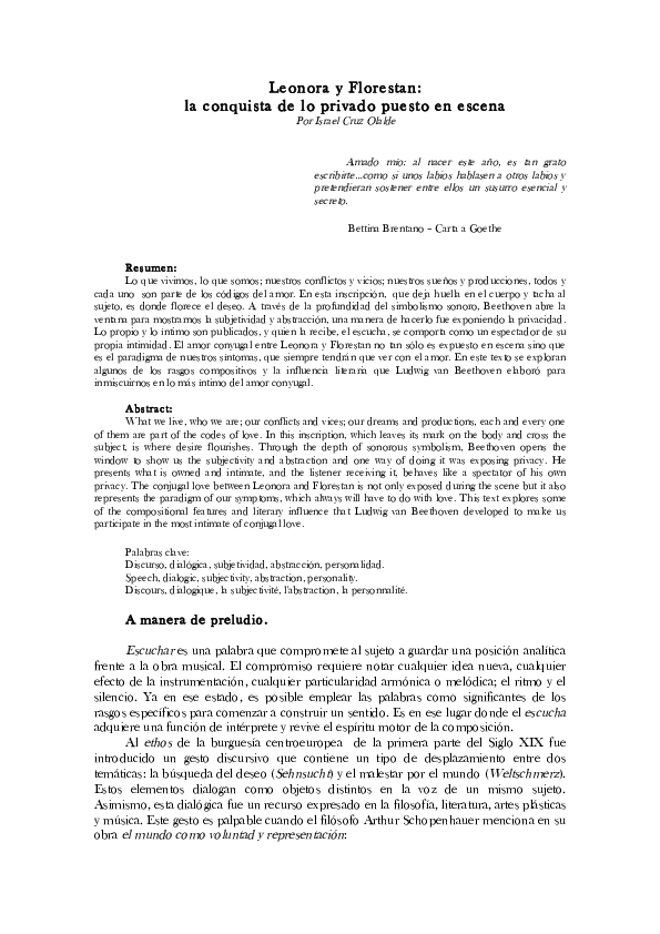 (PDF) Leonora y Florestan: la conquista de lo privado puesto en escena