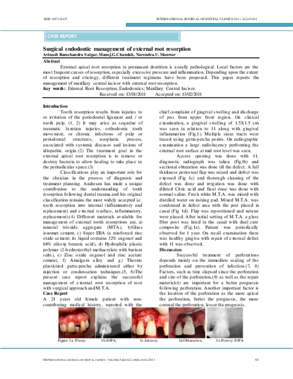 (PDF) Surgical endodontic management of external root resorption