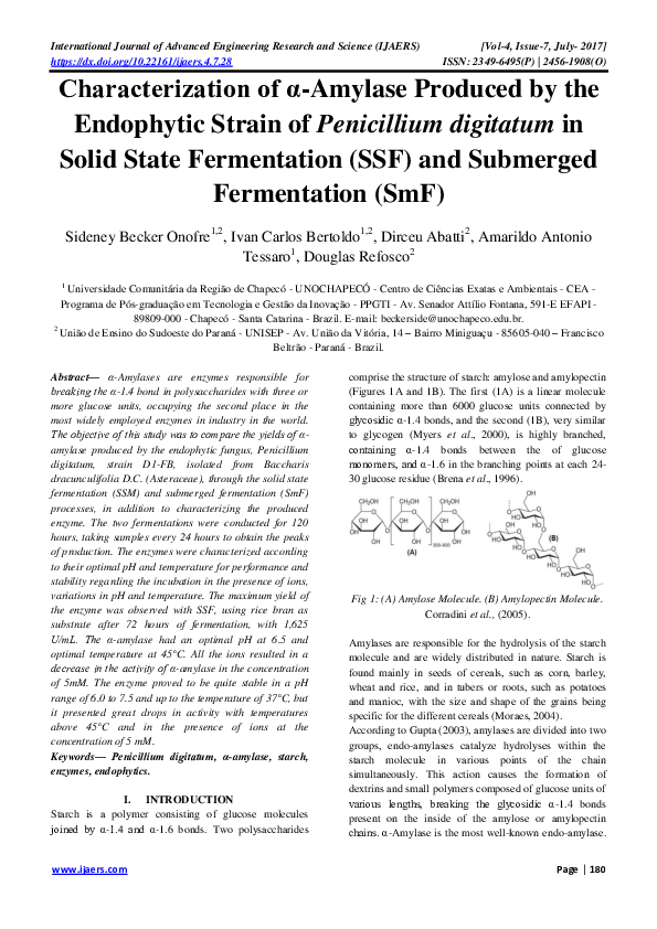 (PDF) Characterization of α-Amylase Produced by the Endophytic Strain of Penicillium digitatum ...