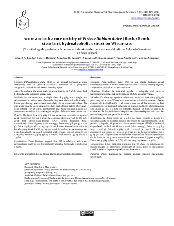(PDF) Acute and sub-acute toxicity of Pithecellobium dulce (Roxb ...
