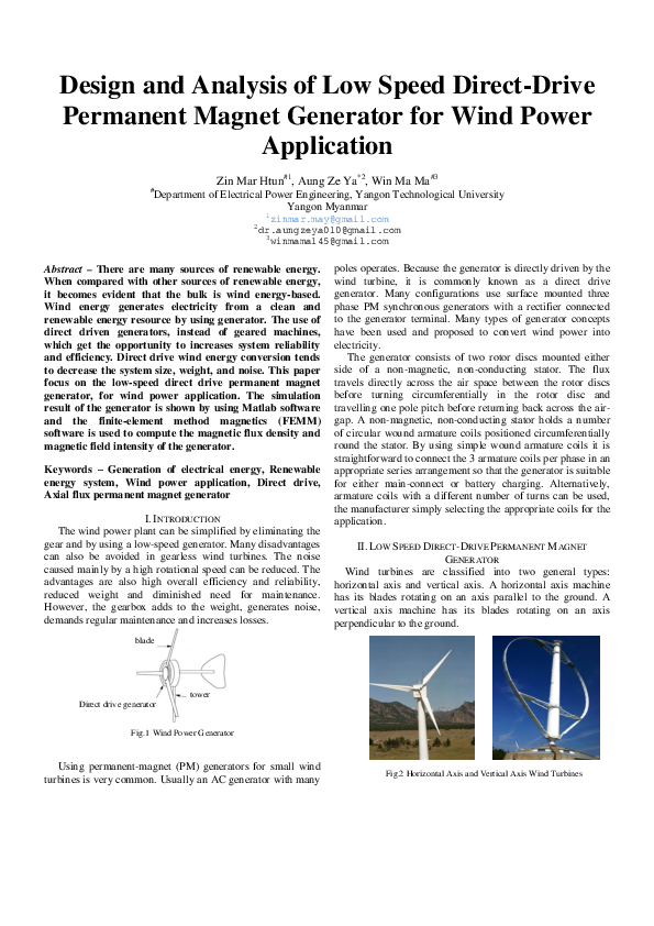 (PDF) Design and Analysis of Low Speed Direct-Drive Permanent Magnet ...