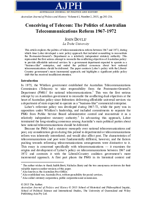 (PDF) Conceiving of Telecom: The Politics of Australian ...