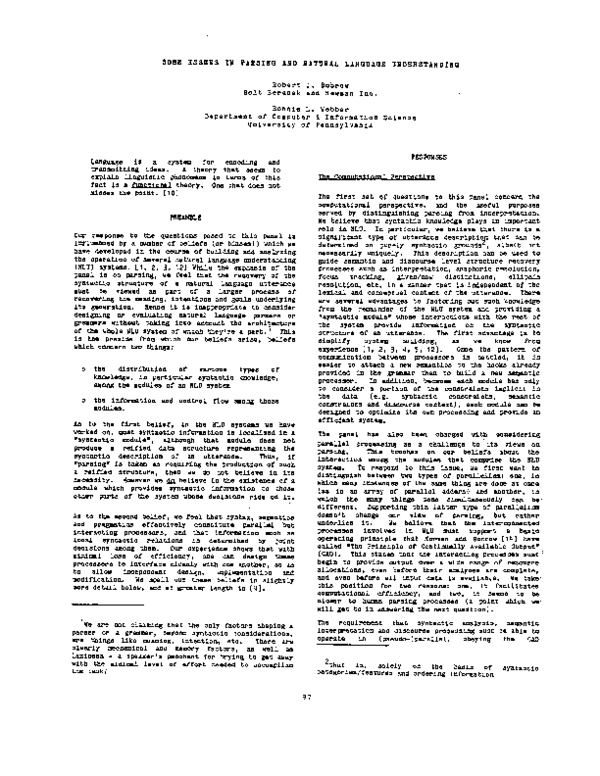 (PDF) Some issues in parsing and natural language understanding (PDF) Some issues in parsing and natural language understanding