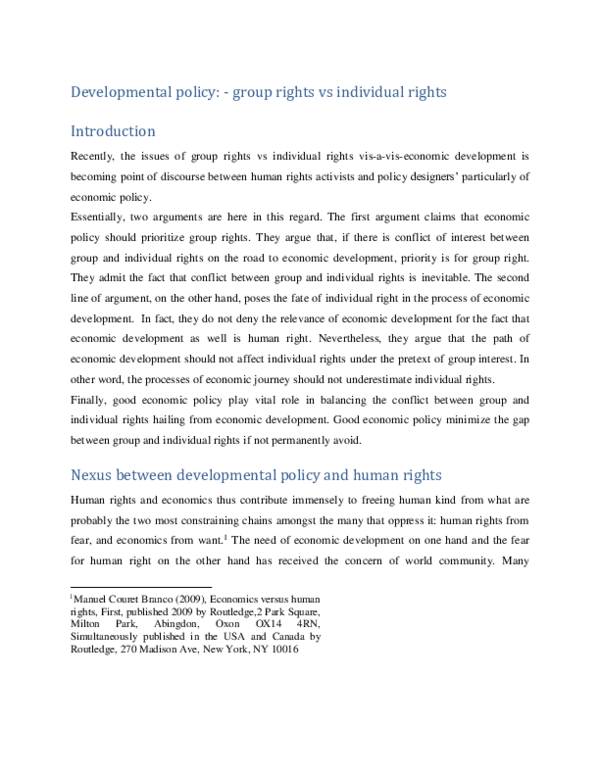 (DOC) Developmental policy: -group rights vs individual rights