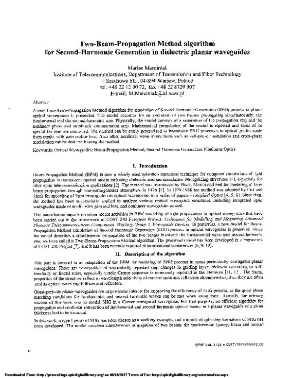 (PDF) Evaluation of cerenkov second harmonic generation in planar ...