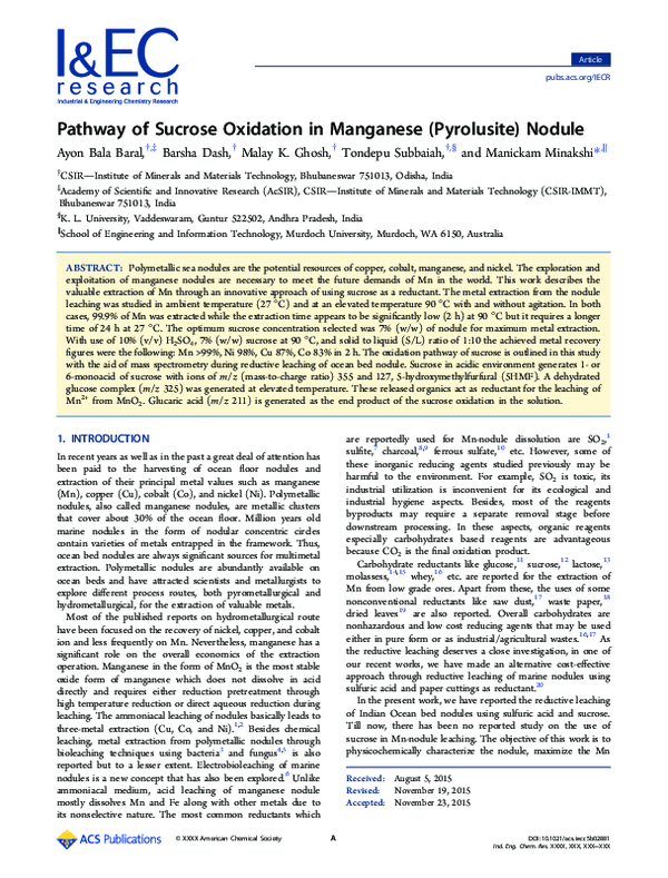 (PDF) Pathway of Sucrose Oxidation in Manganese (Pyrolusite) Nodule