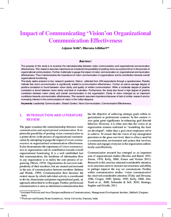 (PDF) Impact of Communicating 'Vision'on Organizational Communication ...