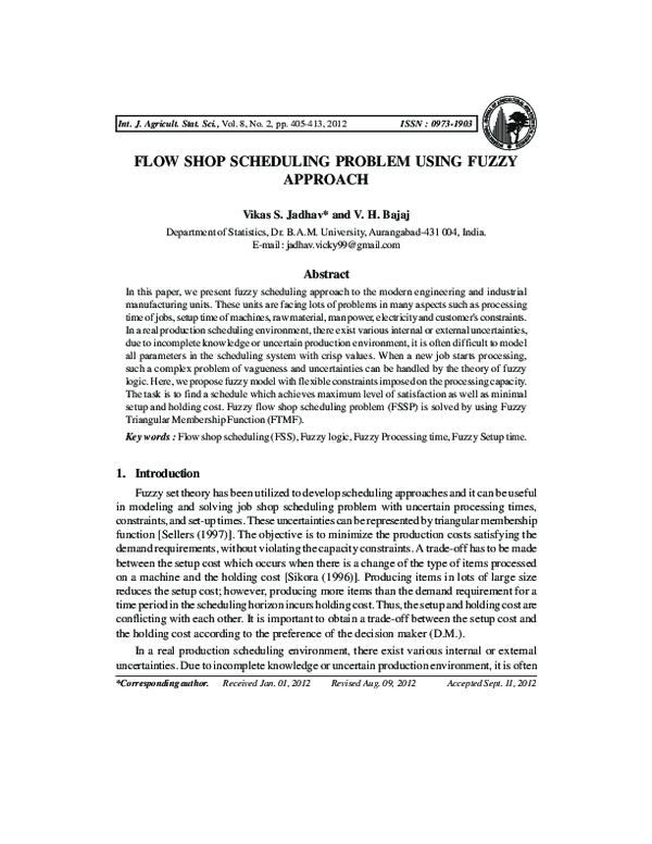 (PDF) FLOW SHOP SCHEDULING PROBLEM USING FUZZY APPROACH