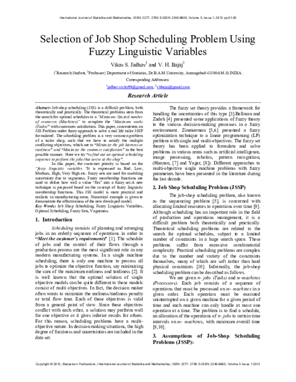 (PDF) Selection of Job Shop Scheduling Problem Using Fuzzy Linguistic ...