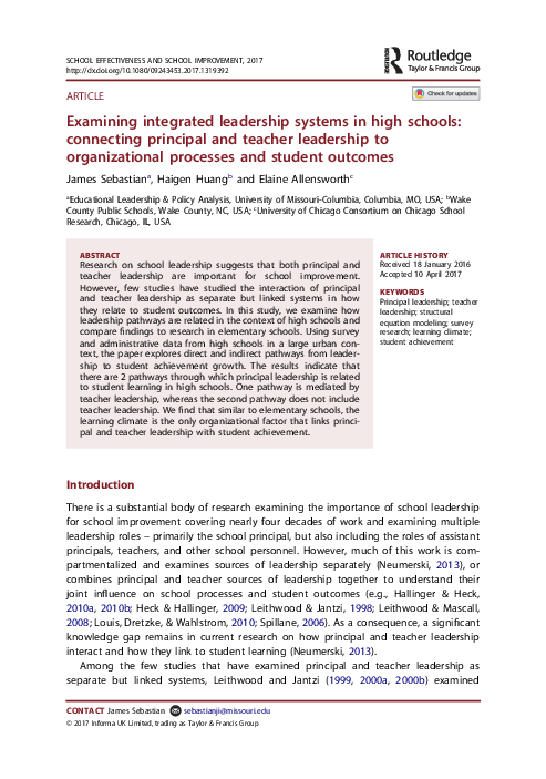 (PDF) Examining integrated leadership systems in high schools ...