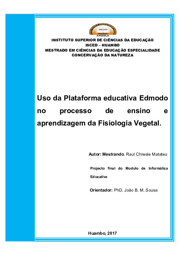 (PDF) INSTITUTO SUPERIOR DE CIÊNCIAS DA EDUCAÇÃO ISCED – HUAMBO ...