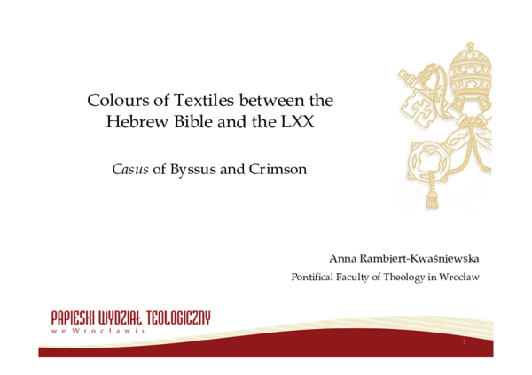 (PDF) Colours of Textiles between the Hebrew Bible and the LXX Casus of ...