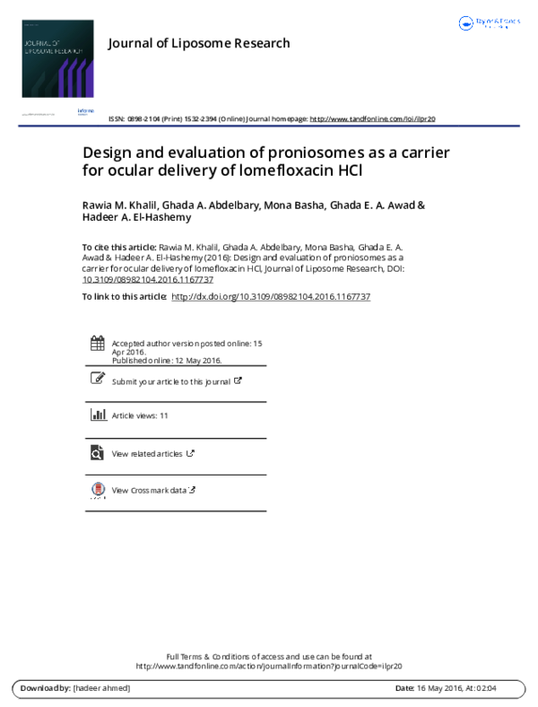 Pdf Design And Evaluation Of Proniosomes As A Carrier For Ocular Delivery Of Lomefloxacin Hcl