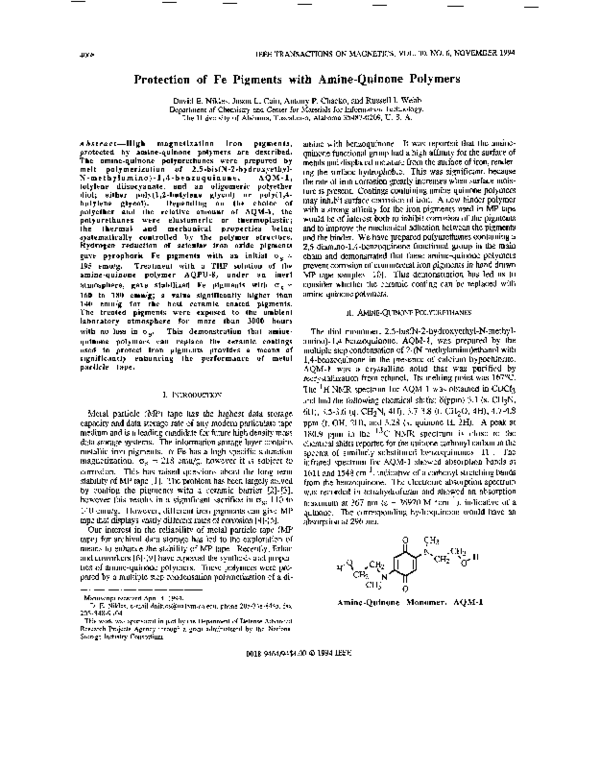 (PDF) Protection of Fe pigments with amine-quinone polymers
