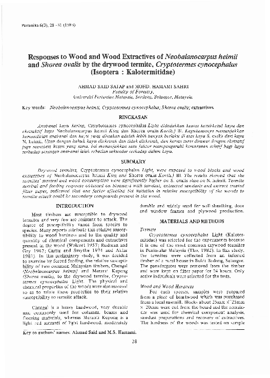 (PDF) Responses to Wood and Wood Extractives of Neobalanocarpus heimii ...