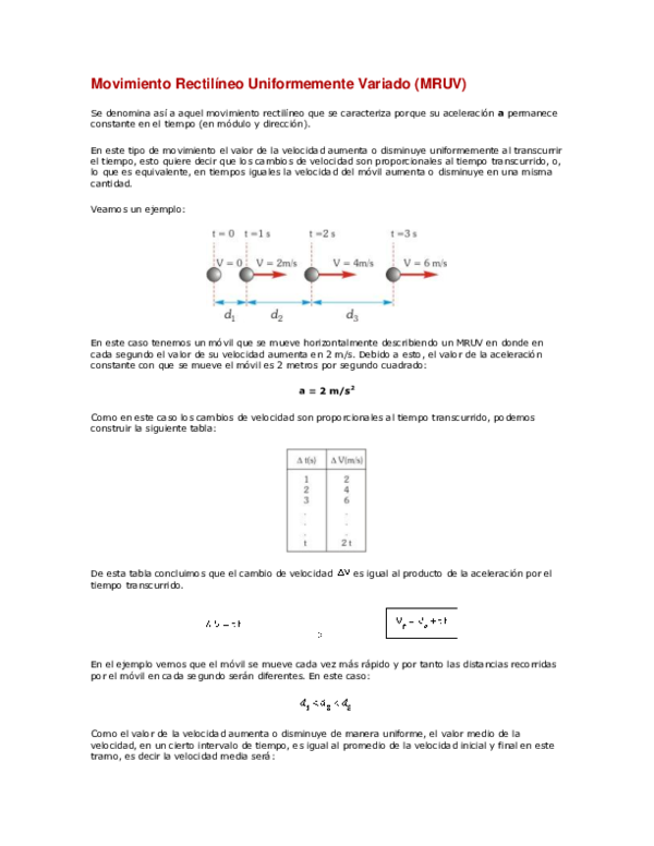 (PDF) Movimiento Rectilíneo Uniformemente Variado (MRUV