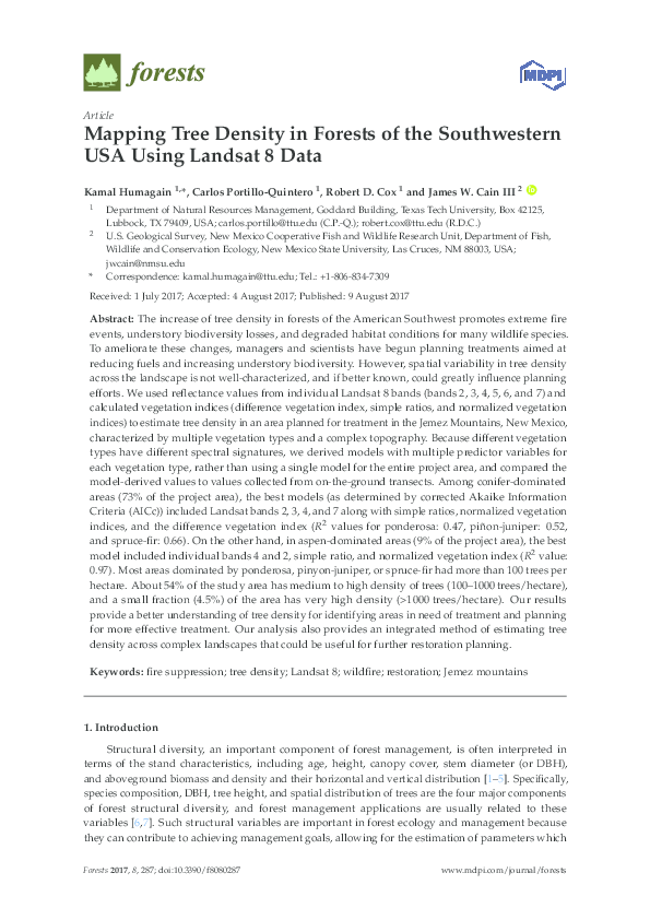 (PDF) Mapping Tree Density in Forests of the Southwestern USA Using ...