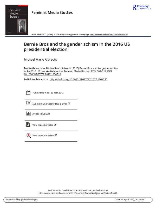 (PDF) Bernie Bros and the gender schism in the 2016 US presidential ...