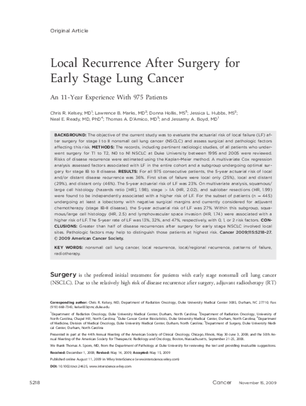 (PDF) Local Recurrence After Surgery for Early Stage Lung Cancer: An 11 ...