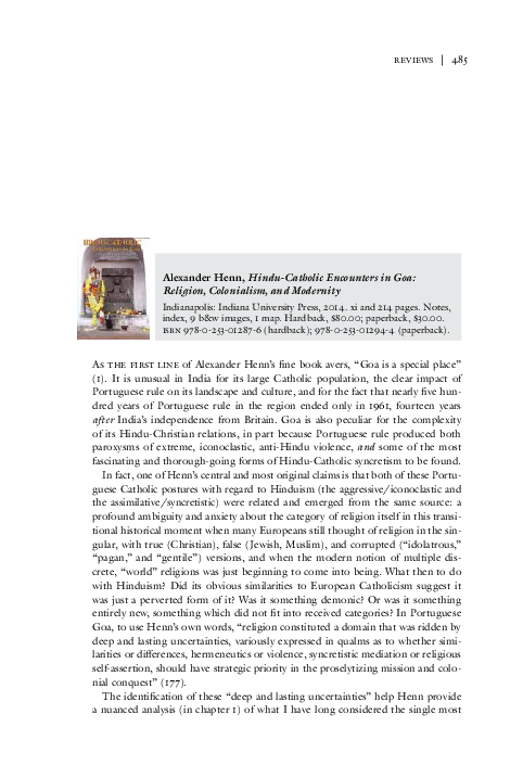 (PDF) Book Review: *Hindu-Catholic Encounters in Goa,* by Alexander Henn