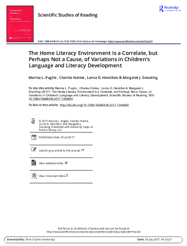 (PDF) The Home Literacy Environment Is a Correlate, but Perhaps Not a ...