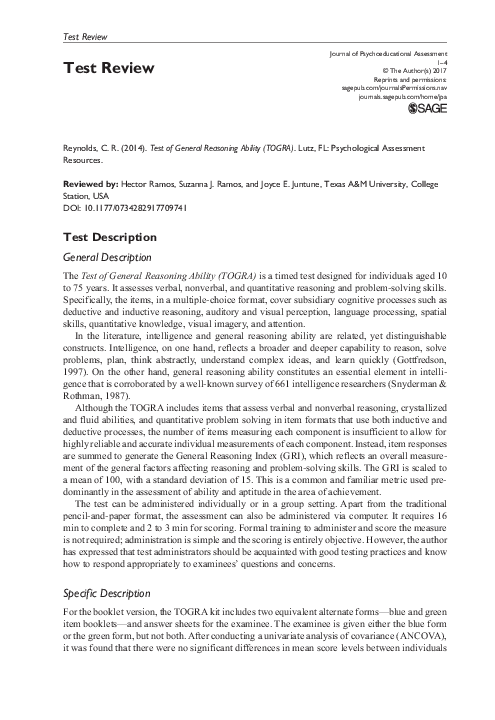 (PDF) Review of Test of General Reasoning Ability