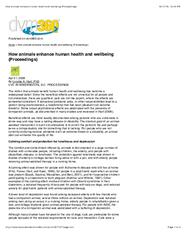 (PDF) How animals enhance human health and wellbeing