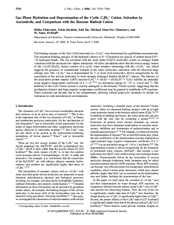 (PDF) Gas Phase Hydration and Deprotonation of the Cyclic C 3 H 3 ...
