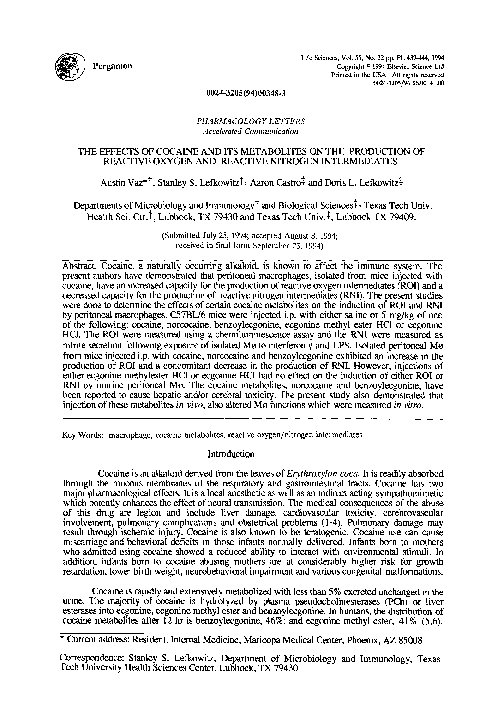 (PDF) The effects of cocaine and its metabolites on the production of ...