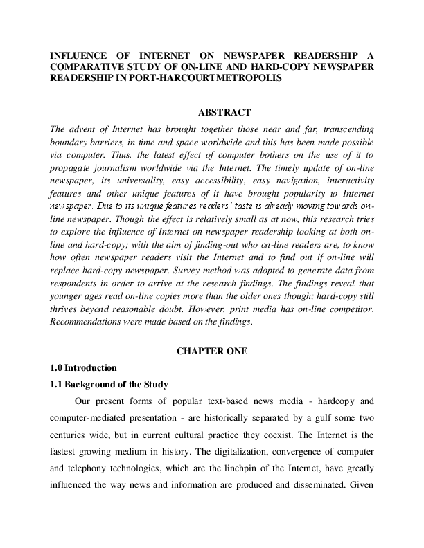 (DOC) INFLUENCE OF INTERNET ON NEWSPAPER READERSHIP A COMPARATIVE STUDY ...