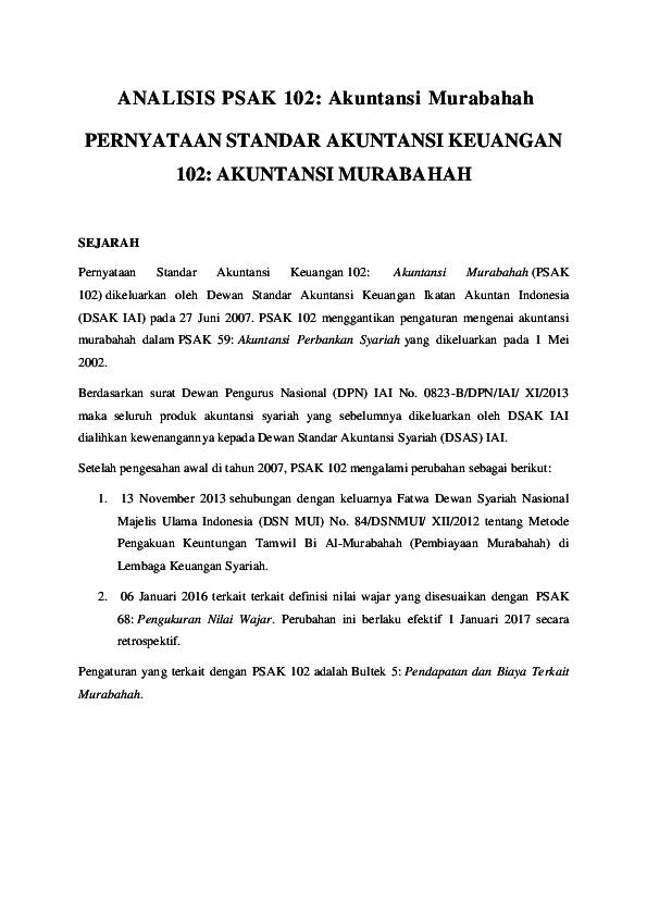 (DOC) ANALISIS PSAK 102: Akuntansi Murabahah
