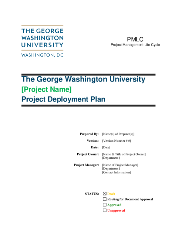 (DOC) PMLC Project Management Life Cycle] Project Deployment Plan