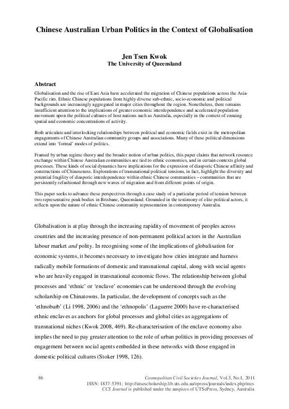 (PDF) Chinese Australian Urban Politics in the Context of Globalisation