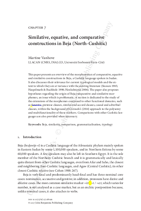 (PDF) Similative, equative, and comparative constructions in Beja ...