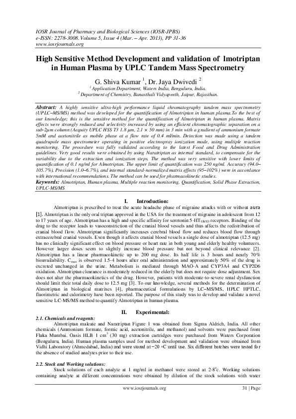 (PDF) High Sensitive Method Development and validation of lmotriptan in Human Plasma by UPLC ...