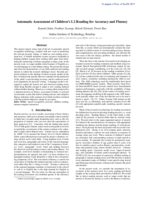 (PDF) Automatic Assessment of Children's L2 Reading for Accuracy and Fluency