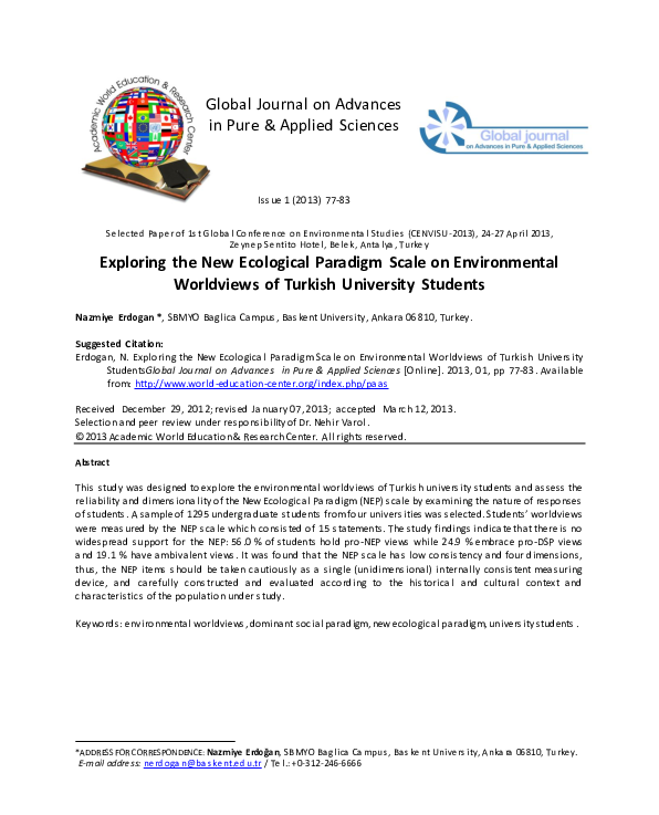 (PDF) Exploring the New Ecological Paradigm Scale on Environmental ...