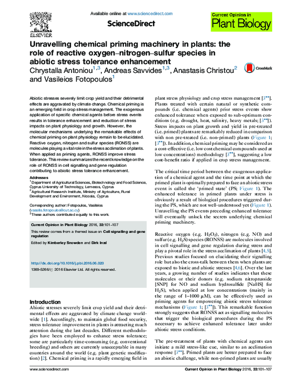 (PDF) Unravelling chemical priming machinery in plants: the role of ...